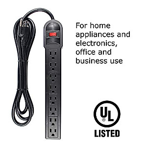 J.VOLT 8 Port Power Strip Surge Protector, 6 Feet Cord with Lit Switch, for Home Office School Shop Garage, Wall Mountable,750J 15A 125V 1875W, 14AWG, UL Listed, Black