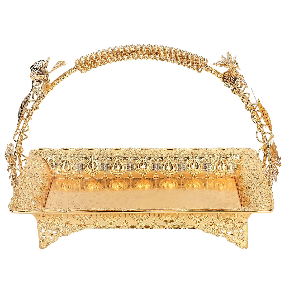 Food Serving Trays, Vintage Sturdy Zinc Alloy Elegant Tray with Handles for Home Bar Cafe