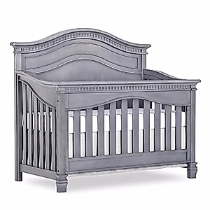 Evolur Cheyenne 5 in 1 Full Panel Convertible Crib in Storm Grey, JPMA & Greenguard Gold Certified, Crafted Out of kiln-Dried Hardwood, Features a high-Arch headboard & 3 Mattress Height Settings