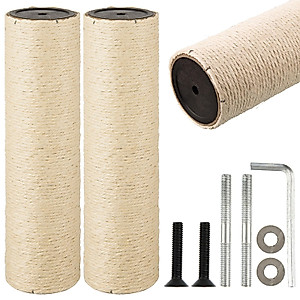 2 Root Cat Scratching Post Replacement 17.72x3.54 Cat Tree Scratch Post Replacement Natural Sisal Pole Cat Scratch Post Refill Pole Part with M8 Screws for Kitten Tree Tower Cat Furniture Accessories