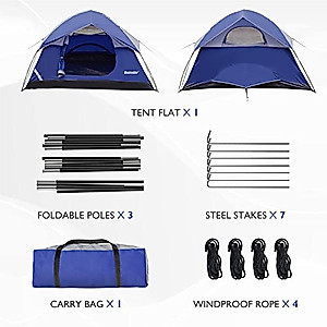 Mansader 2-3 Person Camping Tent for Outdoor Camping Family Beach Hiking Travel (Blue, 2-3 Person)