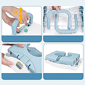 Kids Folding Step Stool for Kitchen, Bathroom Sink with Handle for Toddlers Boy & Girls, Toilet, Lightweight Plastic Potable Potty Training Stool and Seat-Turquoise