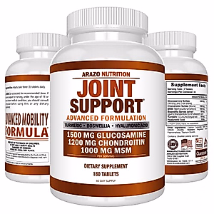 Glucosamine Chondroitin Turmeric Msm Boswellia - Joint Support Supplement for Relief 180 Tablets - Arazo Nutrition