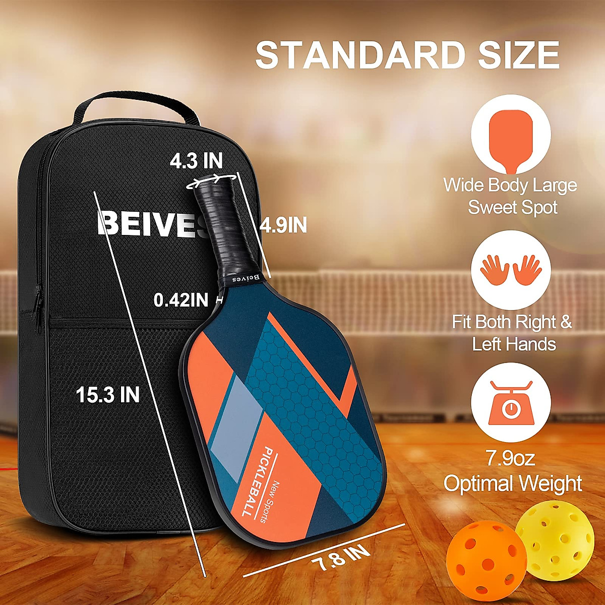 BEIVES Pickleball Paddles, Fiberglass Surface Pickleball Paddles Set of 4, Pickleball Set with 4 Pickleball Rackets, 4 Pickleball Balls, 1 Pickleball Bag, Pickle Ball Paddle Set ​for Men Women