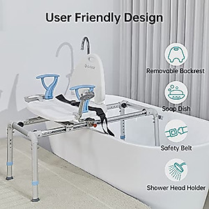 ELENKER Heavy Duty Sliding Shower Chair with Swivel Seat, Rotating Sliding Bathtub Transfer Bench and Bath Safety Seat with Non-Slip Suction Cup
