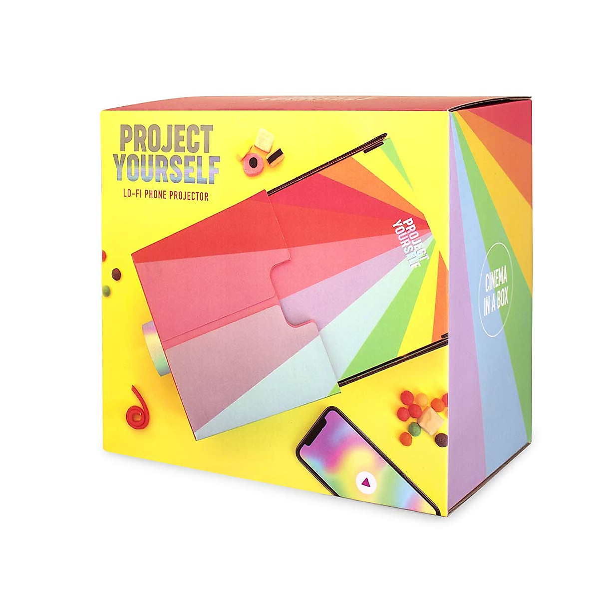 Luckies of London | Mini Projector | Cardboard Portable Projector | Phone Accessories | Smart Phone Projector & Movie Projector for Home | Tech Gadgets for Kids | 3.3ft Throw Distance | Rainbow