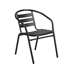 Flash Furniture Lila 4 Pack Black Metal Restaurant Stack Chair with Aluminum Slats