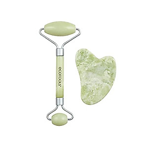EcoTools Beauty Skin Care Tool Jade Facial Roller and Gua Sha Stone Duo, Face Roller and Massager, Skincare and Sculpting Tools, Green, Promotes Healthy Skin, Massager, 2 Piece Set, 1 Count