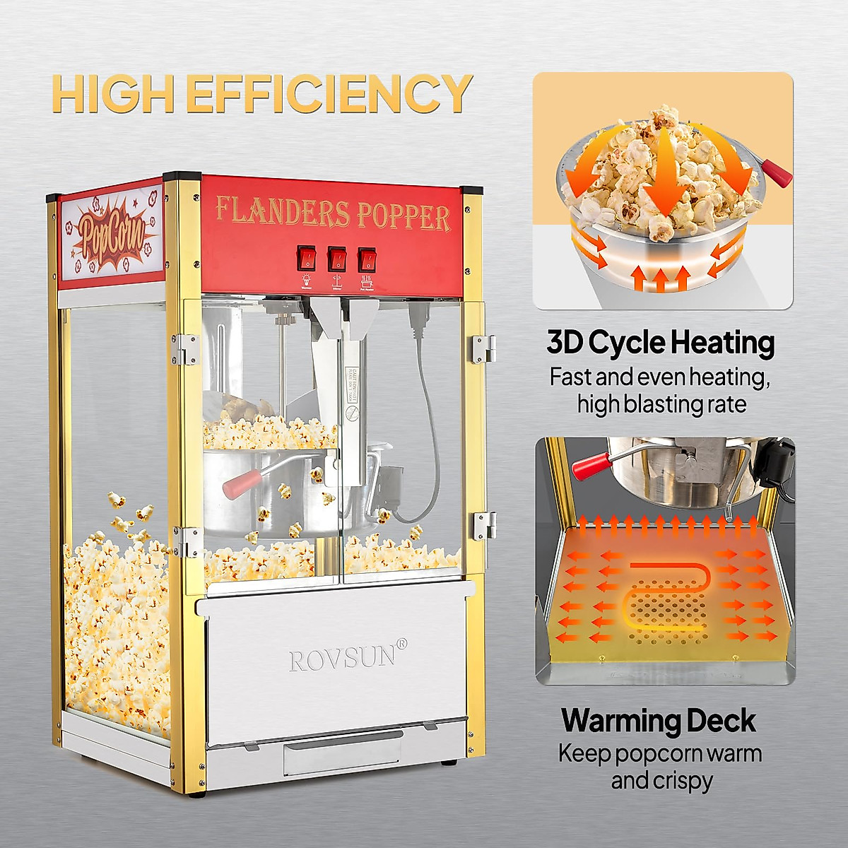 ROVSUN Commercial Popcorn Machine Movie Theater Style with 16 Ounce Kettle, Countertop Popcorn Maker Machine w/Stainless Steel Scoop, Oil Spoon & 3 Popcorn Cups (Red)