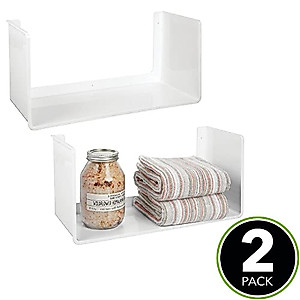 mDesign Plastic Wall Mount Towel Storage Organizer Display Shelf - Hang in Bathroom, Kitchen, Entryway, Hallway, Mudroom, Bedroom, Laundry Room - Kitchen Towels, Hand Towels, 2 Pack - White