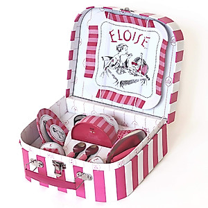 YOTTOY Eloise Collection | 12-Piece Kids Tin Tea Set Toy with Illustrations & Sturdy Carrying Case