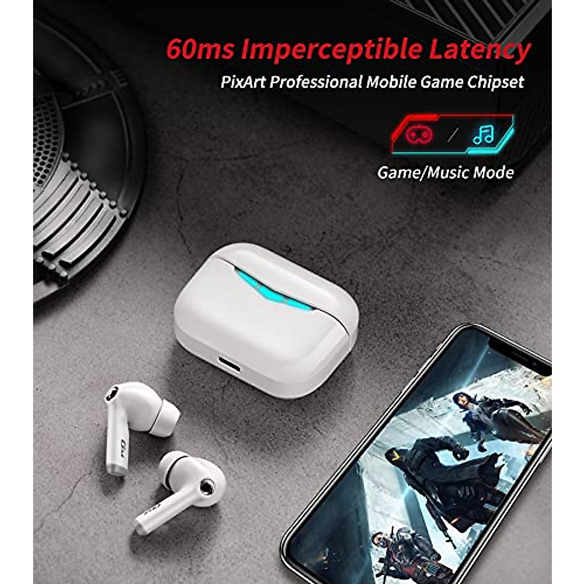 HECATE GM3 True Wireless Earbuds -60ms Low Latency - PixArt Bluetooth 5.2 Auto Pairing - IP55 Water Proof-Touch Enabled-White