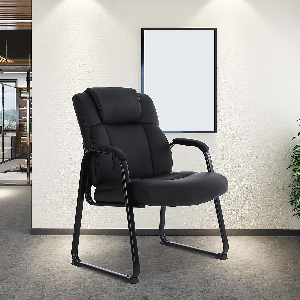 CLATINA Big & Tall 400 lb. Guest Chair, Leather Reception Chairs with Sled Base and Padded Arm Rest for Waiting Room Office Home and Meeting Conference-Black
