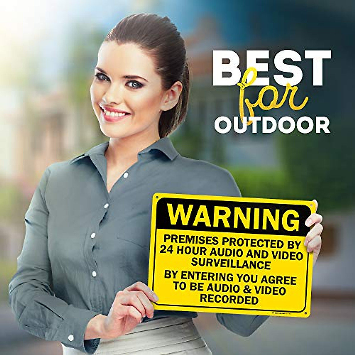 Warning 24 Hour Audio and Video Surveillance Sign,Made Out of .040 Rust-Free Yellow Aluminum, Indoor/Outdoor Use, UV Protected and Fade-Resistant, 10" x 14", by My Sign Center