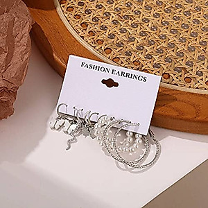 30 Pairs Gold Hoop Earrings Set for Women, Fashion Hoop Stud Drop Dangle Earrings Boho Statement Paperclip Hypoallergenic Earrings for Christmas Jewelry Gift (2-38-sliver)