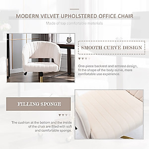 Eifizek Velvet Office Desk Chair, Modern Home Desk Chair with Wheels & Gold Base, Swivel Vanity Chair for Bedroom, Office, Vanity Study (Beige)
