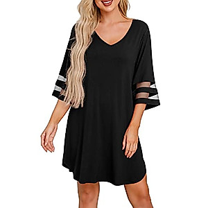 PrinStory Nightgown for Women Nightshirt Casual Sleep Shirt Loose Sleepwear Black