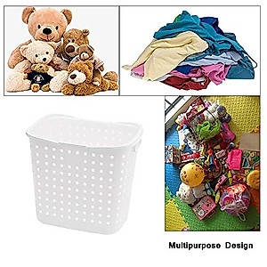 Large Breathable Hollow Laundry Hamper with Long Handles, 14.6 Inches Portable Plastic Clothes Hamper for Living Room Bathroom Laundry Storage (White, Round)