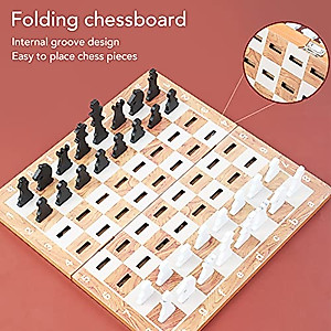 Cyrank Chess Board Game, Folding Wooden Chess Board Set Portable Travel Outdoor Games Gifts for Kids