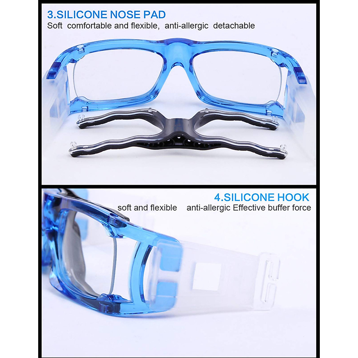 Mcolics Men's Sports Basketball Glasses Anti-fog Protective Safety Goggles for Football Hockey Rugby Baseball Racquetball Eyewear (Black)