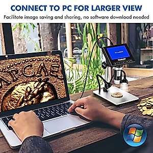 TOMLOV 1000X Error Coin Microscope with 4.3" LCD Screen, USB Digital Microscope with LED Fill Lights, Metal Stand, PC View, Photo/Video, SD Card Included, Windows Compatible, Model- DM4S