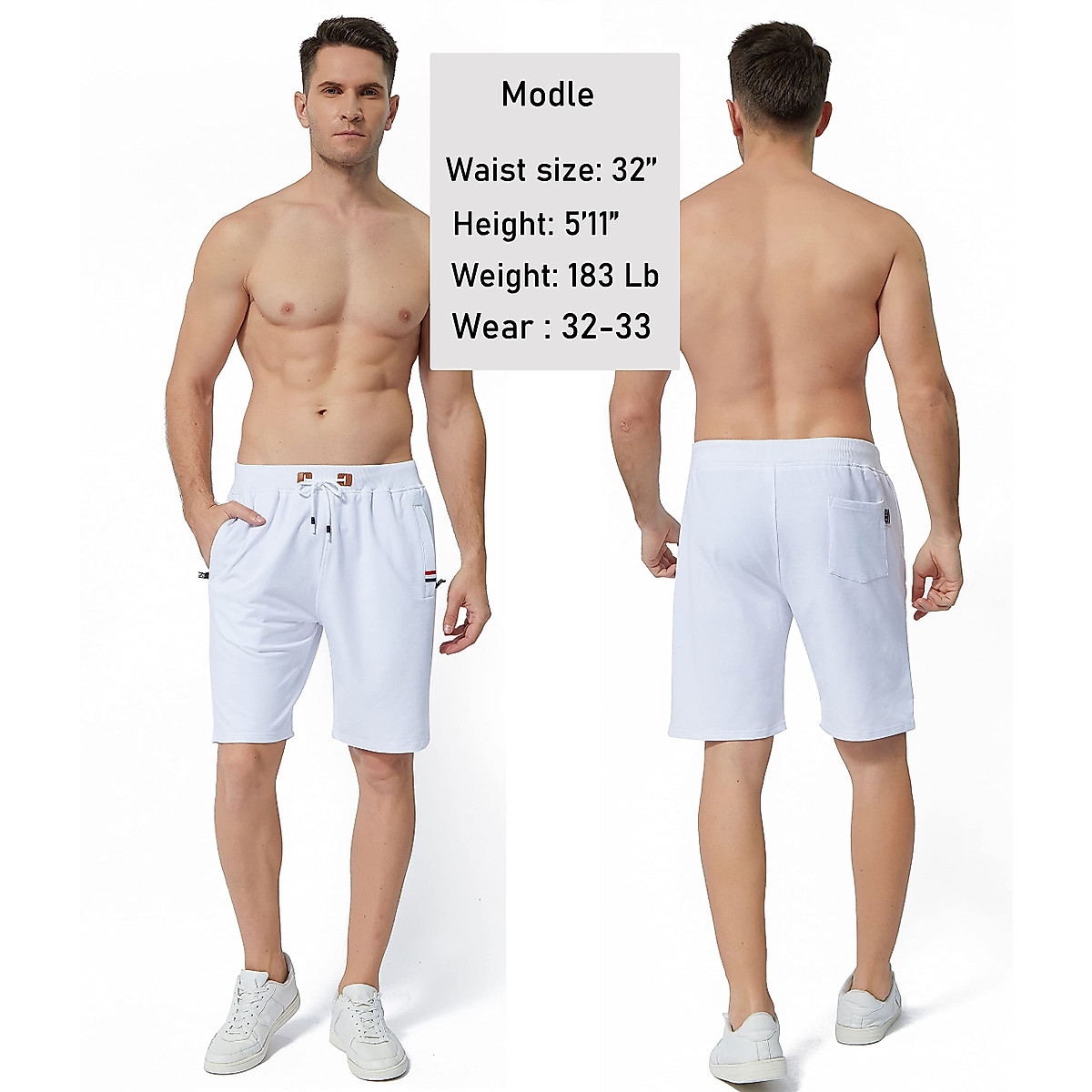 MO GOOD Mens Casual Shorts Workout Fashion Comfy Shorts Summer Breathable Loose Shorts (White, US (34-35))