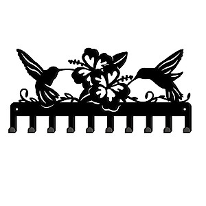 SUPERDANT Hummingbird Key Holder Flower Decoratice Key Hook 10 Hooks Wall Mounted Key Rack Hanger Organizer Black Iron Home Decor for Bag Clothes Key Towel Hanging Wall Decoration