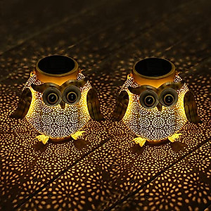 2 Pack Hanging Solar Lanterns - Garden Light Waterproof Metal Decorative Solar Lantern Lights Outdoor for Patio Yard Table Pathway with Owl Pattern