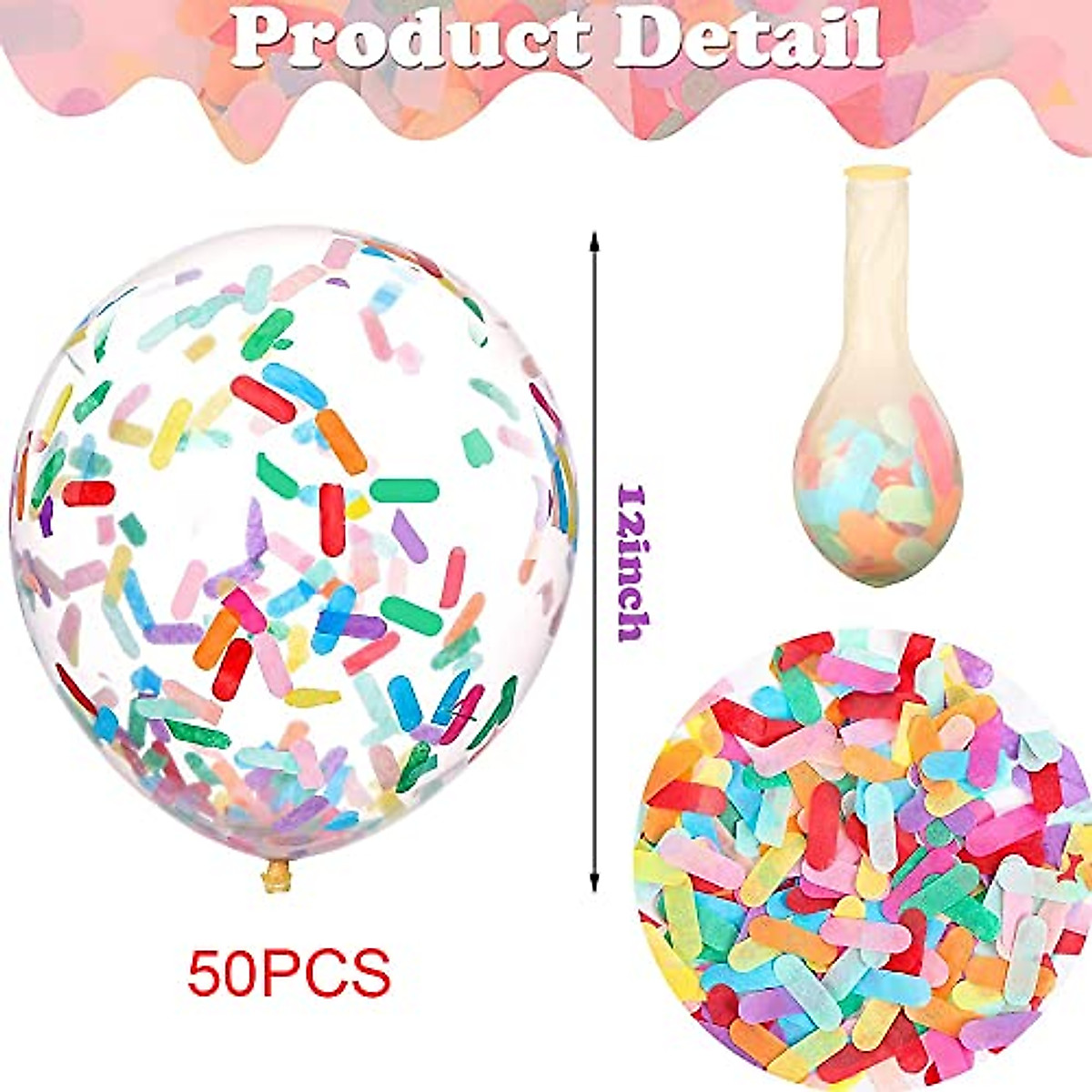 50Pcs Party Balloons Sprinkles Confetti Balloon Pack, Ice Cream Sprinkle Balloons for Birthday Party Decoration, Wedding, Baby Shower, etc.