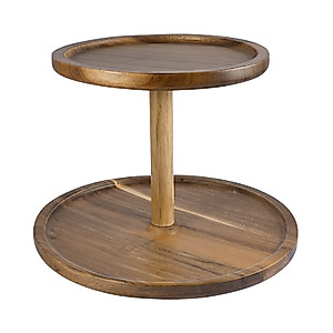 2 Tier Acacia Wooden Lazy Susan Organizer for Kitchen,Turntable for Cabinet,Turntable Organizer for Cabinet Pantry Table Organization-(10''+13'')