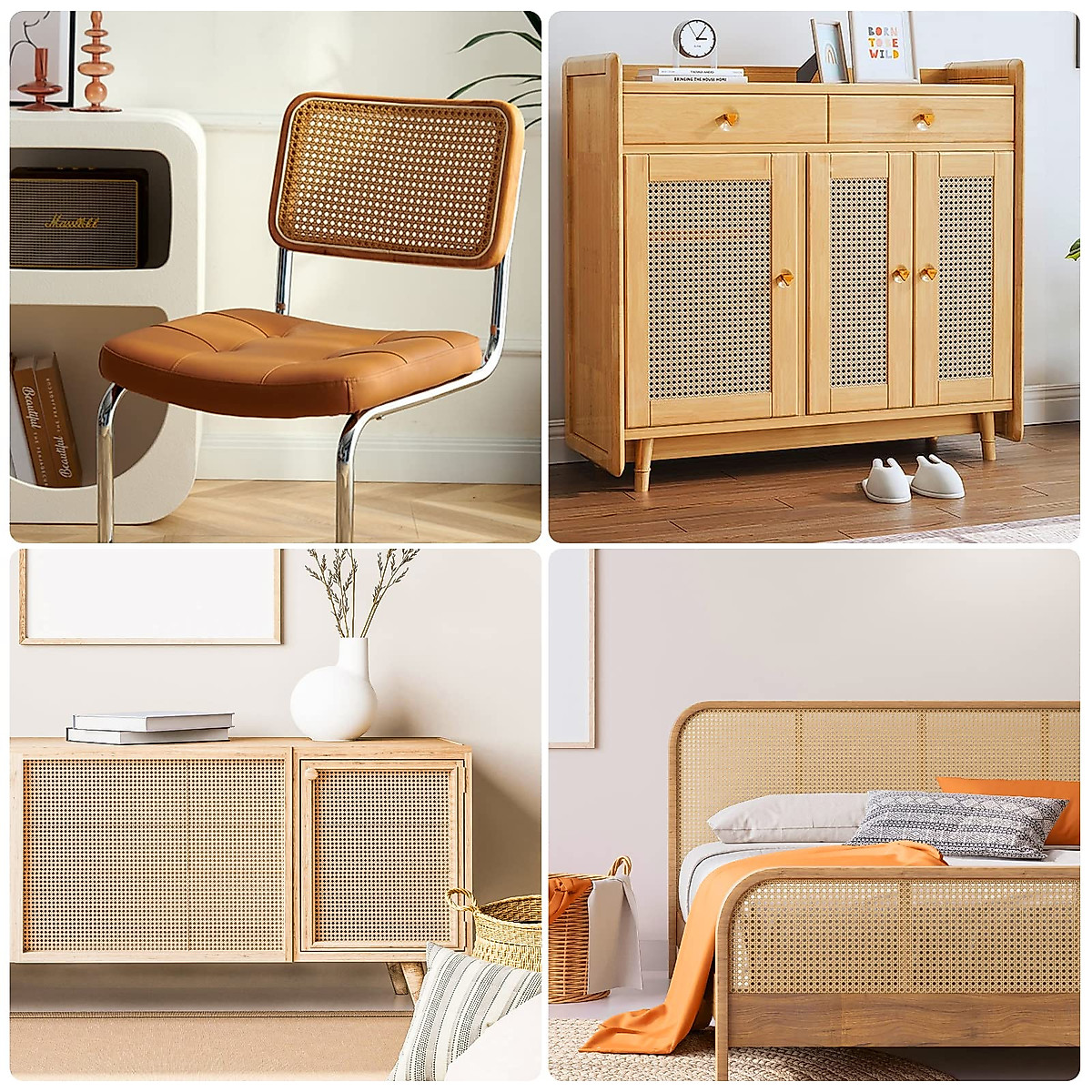 16" Width Cane Webbing, 3.3 Feet Cane Webbing Roll for Caning Project, Rattan Webbing, Caning Material for Chairs, Cabinet, Dresser, Furniture