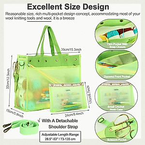 Coopay Crochet Bag for Storage of Yarn, Lightweight Mesh Yarn Bag with Case & Detachable Shoulder Strap, Portable Knitting Organizer Bag For All Knitting Crochet Supplies, Ideal Crochet Gift, Green