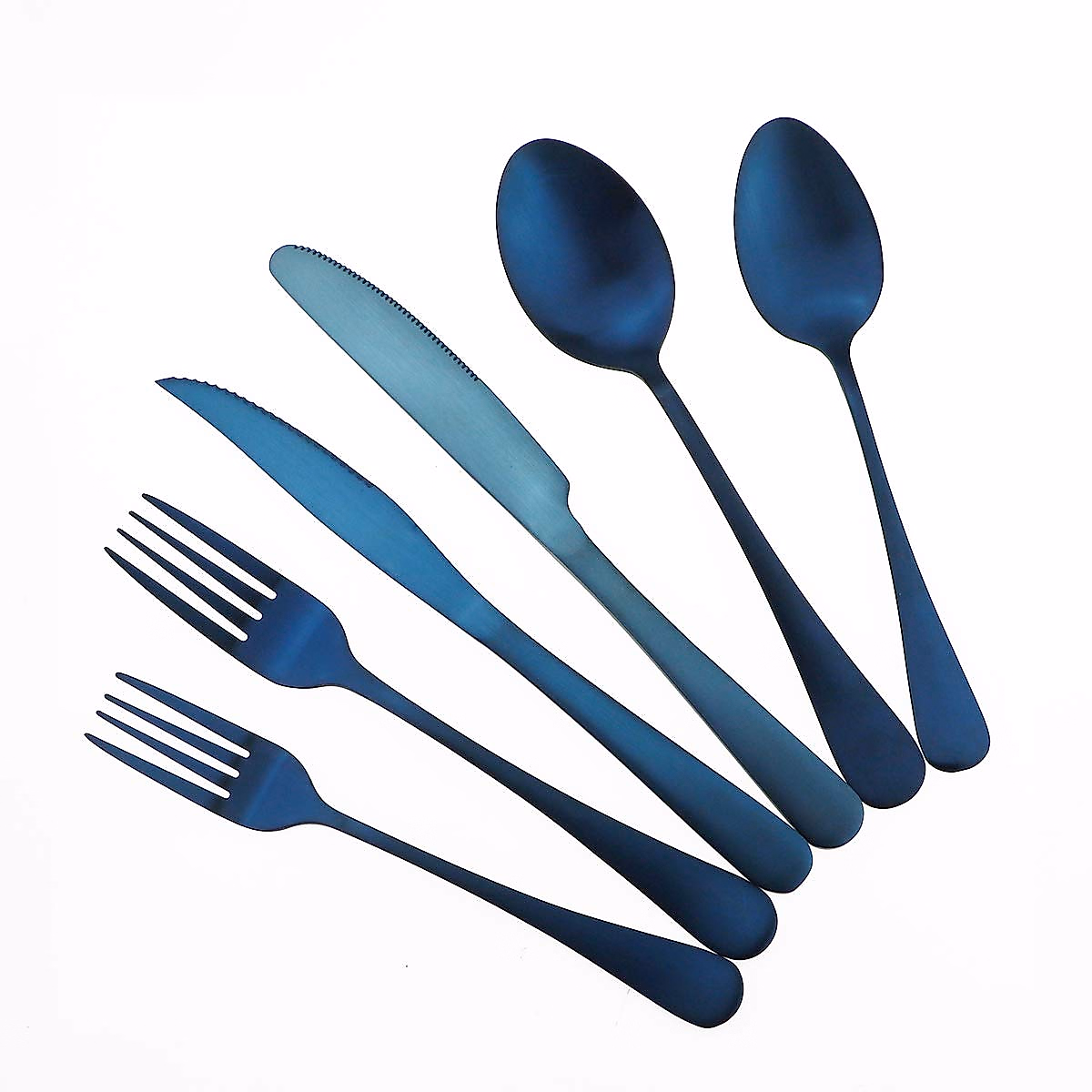 Gugrida 24-Piece Titanium Blue Plated Stainless Steel Flatware Set, Travel Cutlery Include Knife Fork Spoon Service for 4,Healthy & Eco-Friendly Silverware - Matte Elegant Modern Eating Utensils