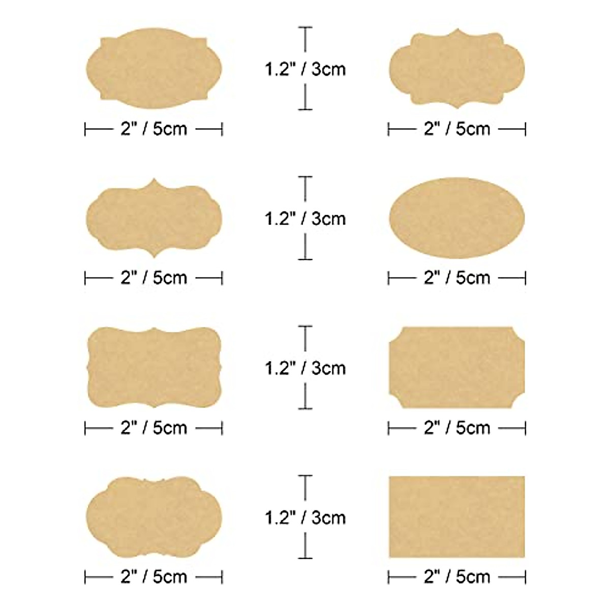 Wisdompro Fancy Shape Kraft Label Stickers, Self Adhesive Gift Tag Stickers Blank Writable Labels for Essential Oil Bottles, Jars, Food Containers (256 Pcs, Small)