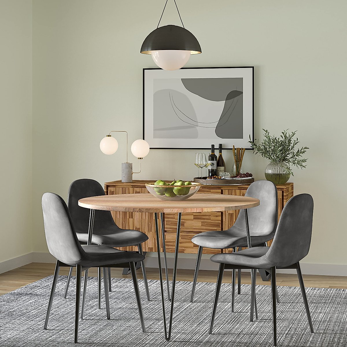 SIMPLIHOME Hunter Round Dining Table, Solid Mango Wood Tabletop in Natural and Powder-Coated Iron Metal Base in Black, 45-inches Round, Modern Industrial Kitchen Table for up to 4 People