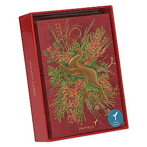 Papyrus Holiday Cards Boxed with Envelopes, Warm Wishes, Gold Reindeer (12-Count)