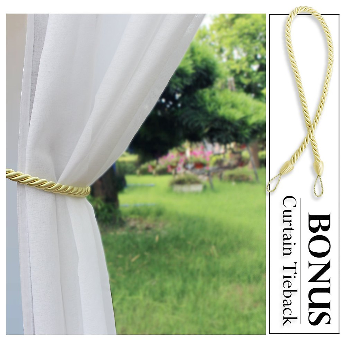 RYB HOME Outdoor Sheer Curtains - Linen-Like White Sheer Panel Grommet Top Dry Fast Prevent Directly Light Exposure for Garden/Porch, with Free Rope Tieback, W 54 x L 96 inch, 1 Pc