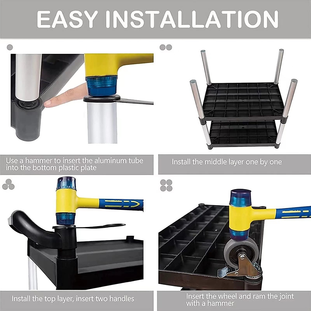 IMGZAR Utility Carts with Wheels Rolling Cart Heavy Duty Food Service Cart for Kitchen Warehouse Office, Free Rubber Hammer, Lockable Wheels, 500 Lbs Capacity 31.5''L X 17''W X 38''H Black