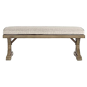 Signature Design by Ashley Beachcroft Patio Farmhouse Outdoor Upholstered Dining Bench, Beige