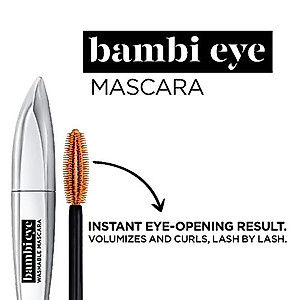 L'Oreal Paris Makeup Bambi Eye Mascara, Lasting Volume, Length & Lift, Doe-eye Definition, No Clumping, Washable, Blackest Black 0.21 Fl Oz