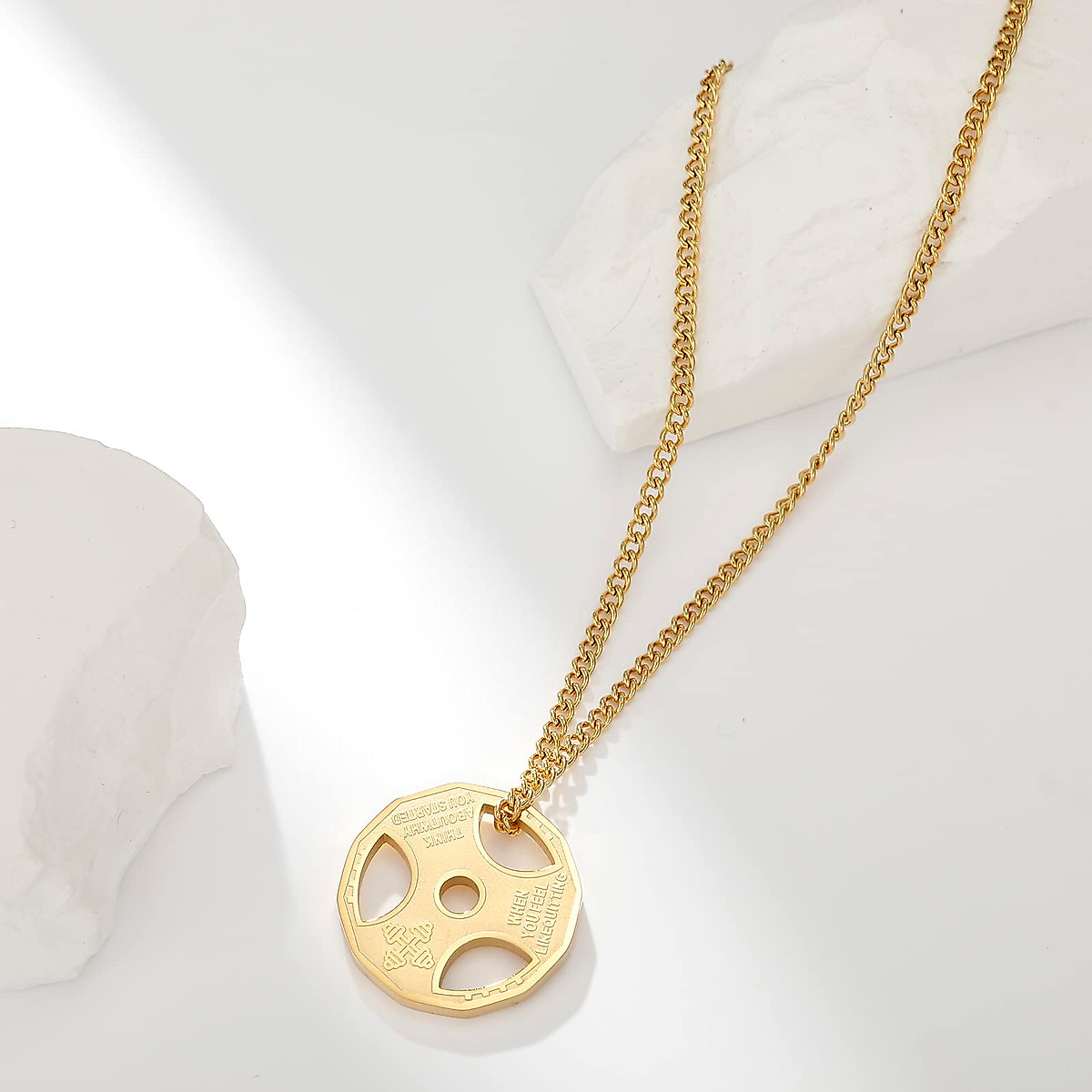 Winssigma 18K Gold Stainless Steel Bee Honeycomb Necklace, Star Moon Necklace Dinosaur Necklace spider Necklace Adjustable Y Lariat Necklace for Women(Gold Dumbbell)