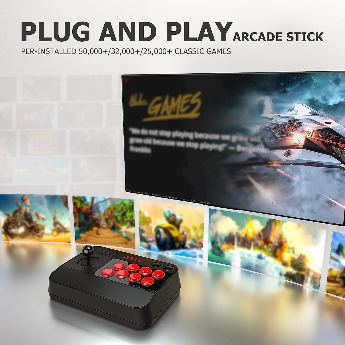 Arcade Stick X3 Super Console, Retro Game Console,50000+Games, All-Around 3D Joysticks, Support Custom Buttons,EmuELEC 4.5/Android 9.0 /CoreE 256G TF Card, Black
