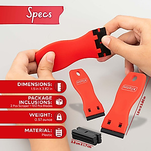 XFasten Plastic Razor Blade Scraper Tool 2PCS Sticker Scraper Tool with 100PCS Plastic Razor Blades, Plastic Scraper Tool for Glass, Plastic Scrapers Non Scratch for Decal Adhesive Sticker