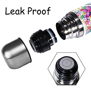 Stainless Steel Leather Vacuum Insulated Mug Flowers Thermos Water Bottle for Hot and Cold Drinks Kids Adults 16 Oz