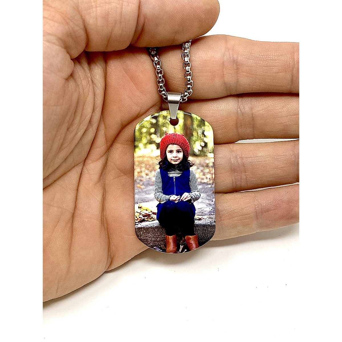 Interway Trading Personalized Custom Photo and Message Necklace Pendant Keychain Military Dog tag