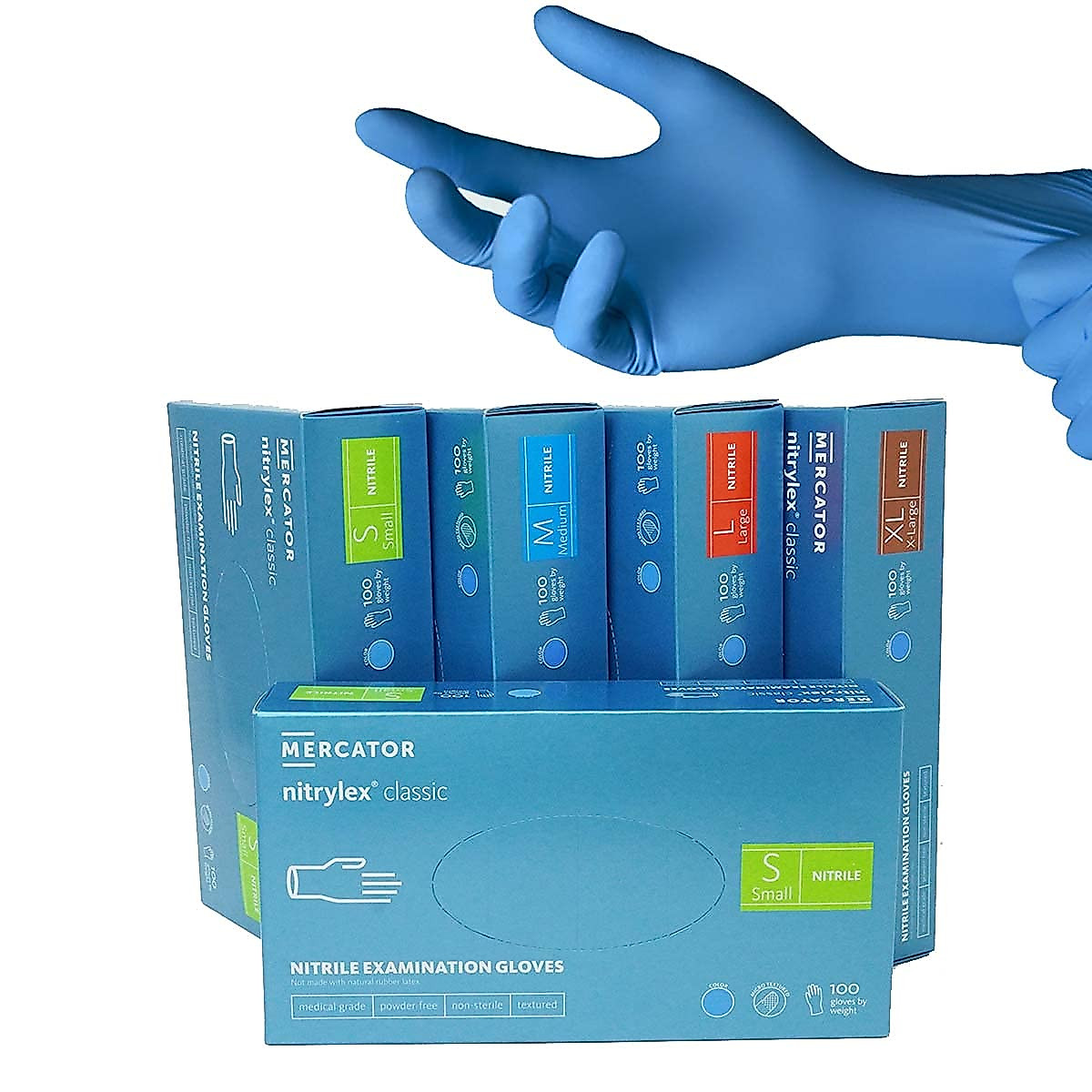 NITRYLEX Nitrile Medical Exam Gloves 1000/cs, Powder-Free, Latex-Free, Textured, Blue, S - SMALL, Disposable Examination Gloves, Strong & Flexible, 10 bx of 100 Nitrile Gloves