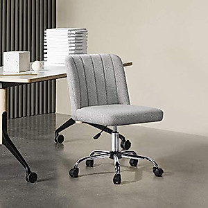 RAAMZO Home Office Chair Mid-Back Armless Adjustable Height Swivel Rolling with Metal Legs in Grey Fabric Upholstery