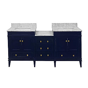 Kitchen Bath Collection Eleanor 72-inch Double Bathroom Vanity (Carrara/Royal Blue): Includes Royal Blue Cabinet with Authentic Italian Carrara Marble Countertop and White Ceramic Sinks