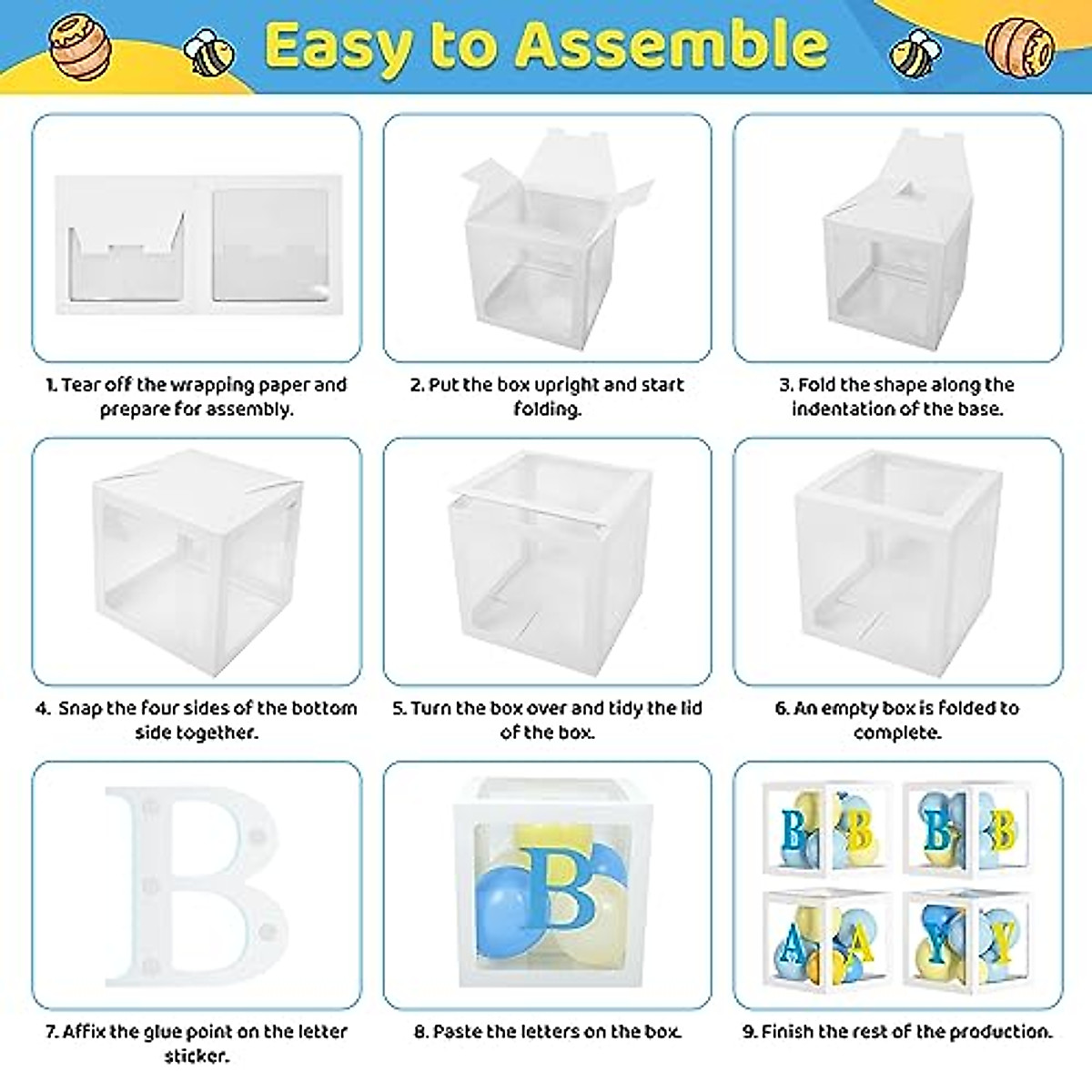 Amandir Pastel Blue and Yellow Balloon Garland Arch Kit Baby Boxes with Letters(A-Z+Baby) for Winie The Poon Theme Baby Shower Decorations Boy Girl Birthday Wedding Gender Reveal Party Supplies