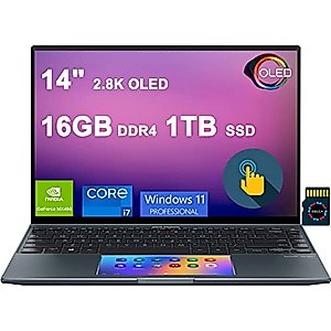 Asus Zenbook 14X OLED Laptop I 14" 2.8K OLED Multi-Touch 100% DCI-P3 I Intel 4-core i7-1165G7 I 16GB DDR4 1TB SSD I GeForce MX450 2GB I Backlit Fingerprint Thunderbolt Win11Pro + 32GB MicroSD Card